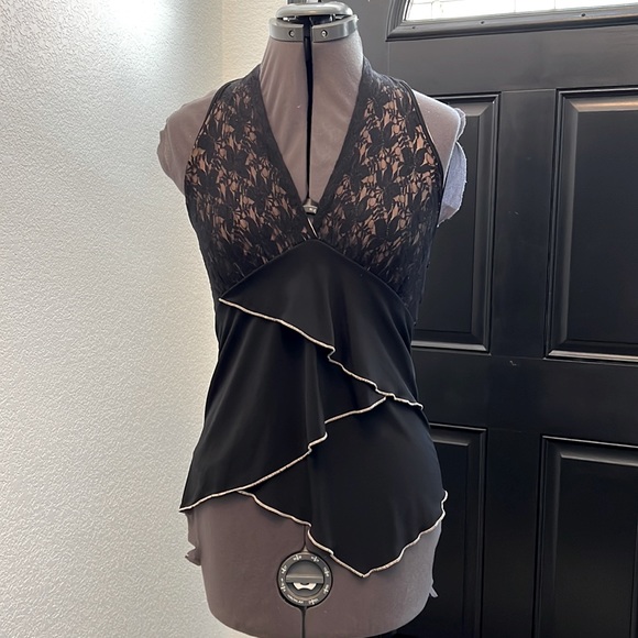 oxygene | Tops | Vintage Oxygene Layered Halter Top With Lace | Poshmark